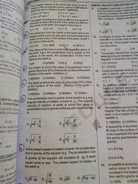 The Acceleration Due To Gravity At The Equator Is G And Angular Velocity