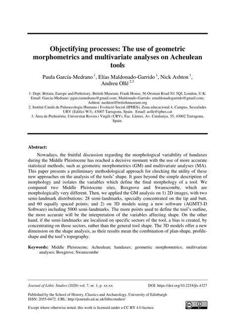 Pdf Objectifying Processes The Use Of Geometric Morphometrics And