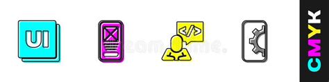 Set UI Or UX Design Front End Development And Web Icon Vector Stock