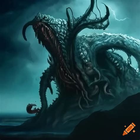 Image Of A Giant Eldritch Abomination Emerging From The Sea On Craiyon