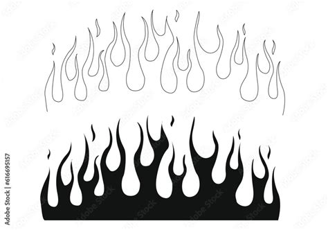 Classic Silhouette Flame Black Fire Set Isolated On White Background