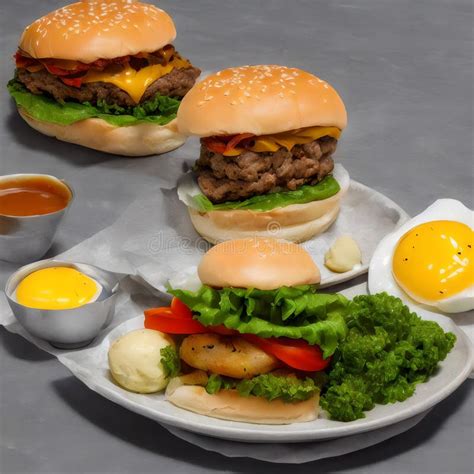 Hamburger Multiple Layer With Sauce Generative Ai Stock Illustration Illustration Of