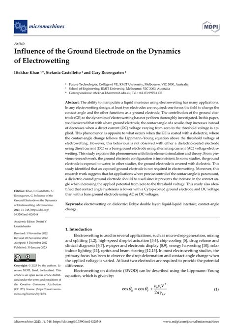 Pdf Influence Of The Ground Electrode On The Dynamics Of Electrowetting