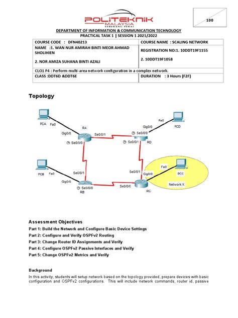 Pt2 Ospf Single Area Sesi1 20212022 F1155 And F1058 Pdf Computer