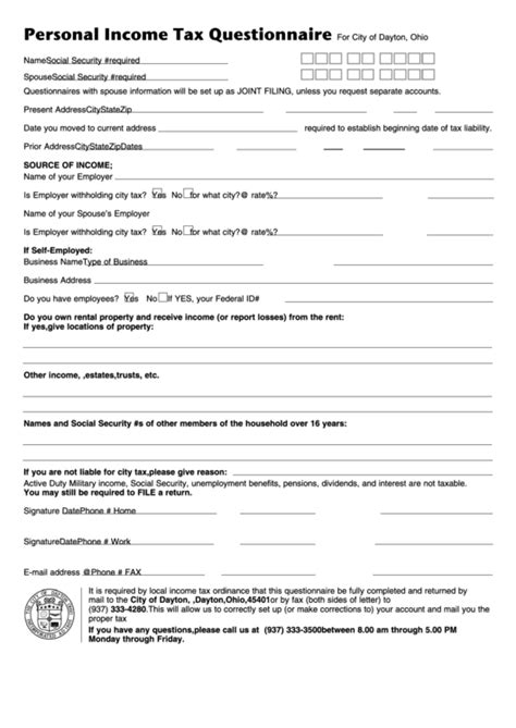 Tax Preparer Client Questionnaire Template