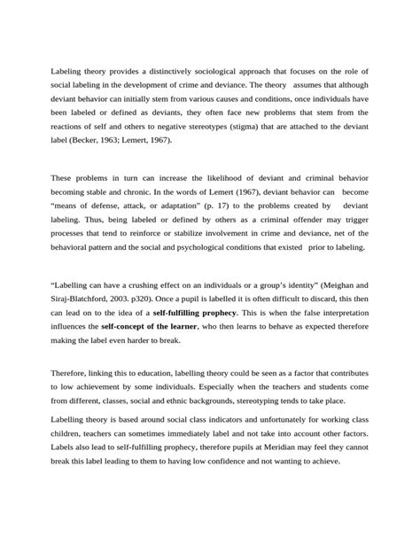 Impact Of Beckers Labelling Theory On Education Pdf Deviance