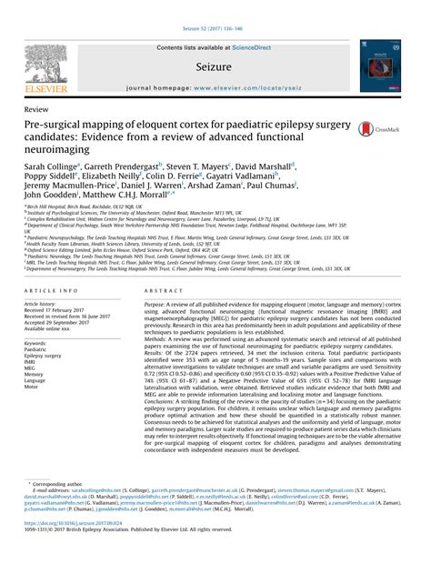 Pdf Pre Surgical Mapping Of Eloquent Cortex For Paediatric Epilepsy Surgery Candidates