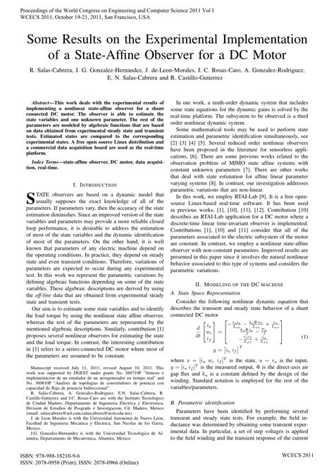 Pdf Some Results On The Experimental Implementation Of A State Afﬁne Observer For A Dc Motor