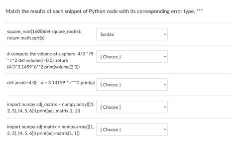 Solved Match The Results Of Each Snippet Of Python Code With Chegg