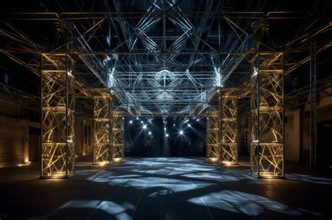 Premium Ai Image A Warehouse Is Empty And Lit By Spotlights And