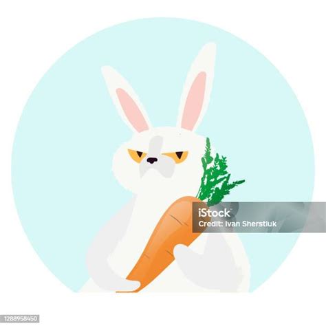 흰 토끼는 당근을 들고 있다 진지한 표정으로 토끼 벡터 그림입니다 3차원 형태에 대한 스톡 벡터 아트 및 기타 이미지 3차원 형태 계절 공휴일 Istock