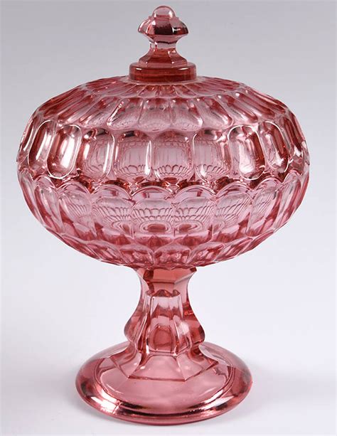 Thumbprint Colonial Pink Anniversary Bowl And Lid By Fenton