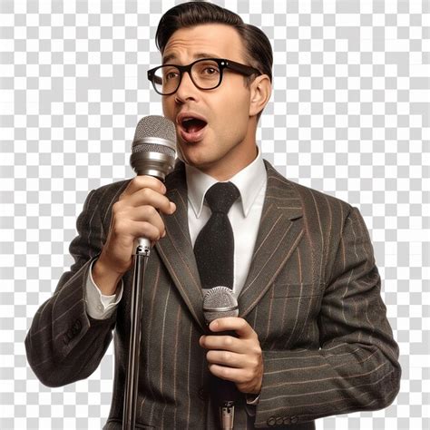 Premium Photo A Man With Glasses And A Microphone In Front Of A