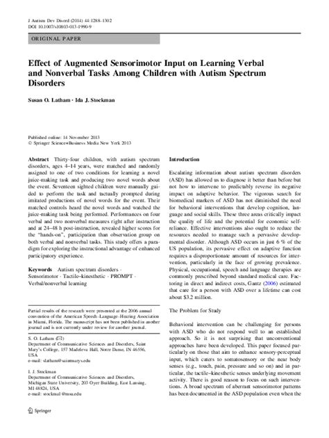 Pdf Effect Of Augmented Sensorimotor Input On Learning Verbal And Nonverbal Tasks Among