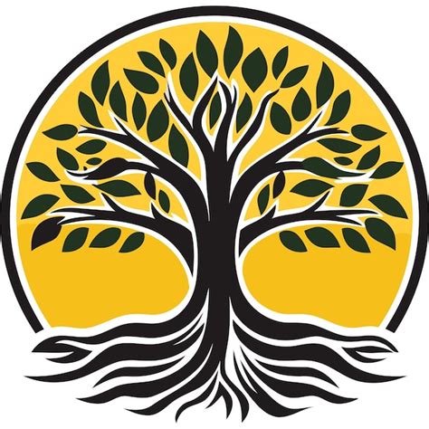A Stylized Tree With Deep Roots Set Against A Yellow Sun Perfect For Logo Design Branding Or