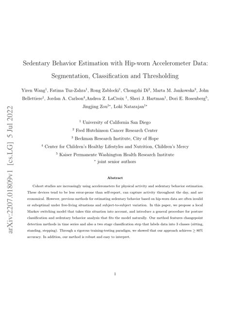 Pdf Sedentary Behavior Estimation With Hip Worn Accelerometer Data Segmentation