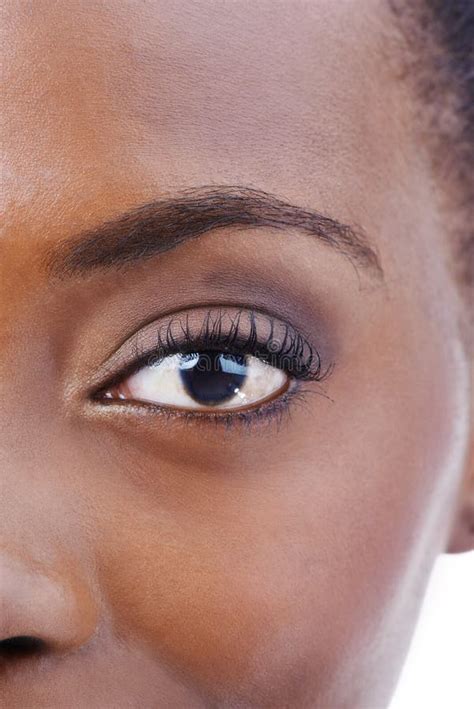 Half Eye And Face Of Black Woman Closeup With Vision And Focus For