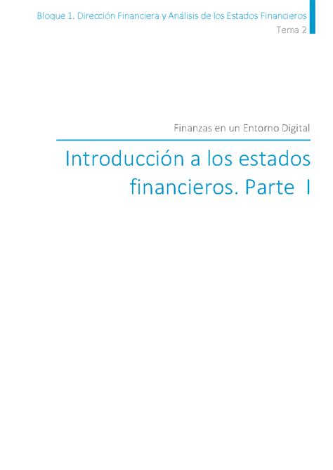 Tema 2 Estados Financieros Parte I Introducción A Los Estados