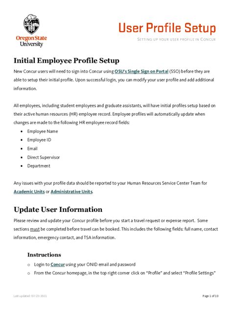 Fillable Online Fa Oregonstate Creating New Users SAP ConcurFix A Corrupted User Profile In