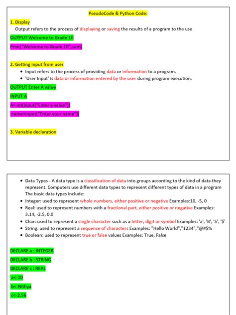 Pseudocode And Program Notes Pdf Data Type Computer Program