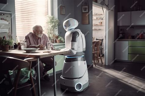 Premium Ai Image A Futuristic Robot Assistant Helping An Elderly