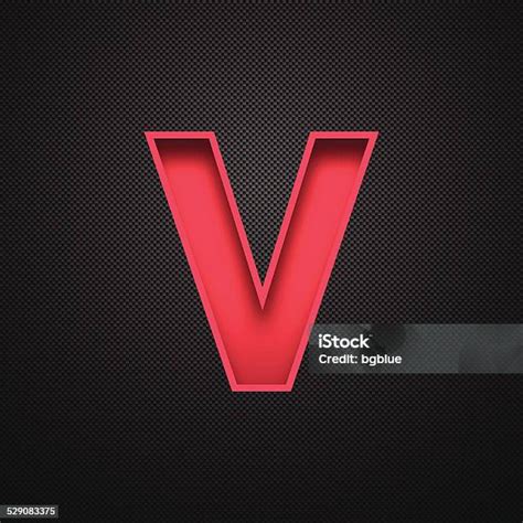 알파벳 V 디자인식레드 레터 On 탄소 섬유 배경기술 알파벳 V에 대한 스톡 벡터 아트 및 기타 이미지 알파벳 V 0명 3차원 형태 Istock
