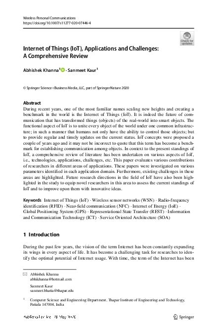 Pdf Internet Of Things Iot Applications And Challenges A Comprehensive Review