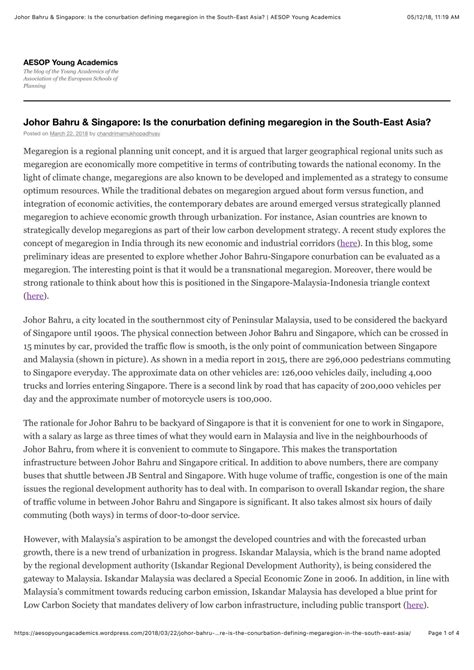 Pdf Johor Bahru And Singapore Is The Conurbation Defining Megaregion In The South East Asia