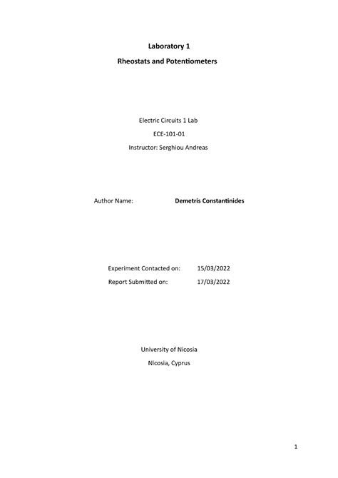lab 2 lab report laboratory 1 rheostats and potentiometers electric circuits 1 lab ece 101