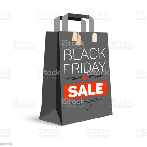 광고 텍스트와 검은 종이 쇼핑 가방 검은 금요일 판매와 가방에 구입에서 레이블 3d 그림입니다 온라인 쇼핑 광고 작업에 대 한 서식 파일 가격에 대한 스톡 벡터 아트 및