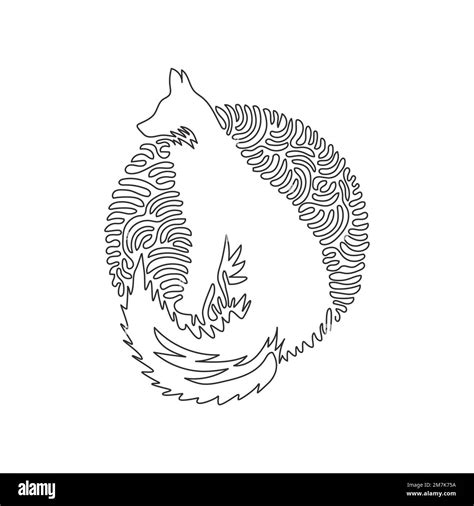 Continuous Curve One Line Drawing Of Cute Sitting Fox Abstract Art Single Line Editable Stroke