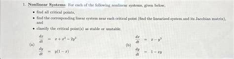 Solved Nonlinear Systems For Each Of The Following