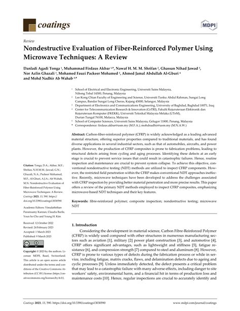 Pdf Nondestructive Evaluation Of Fiber Reinforced Polymer Using Microwave Techniques A Review