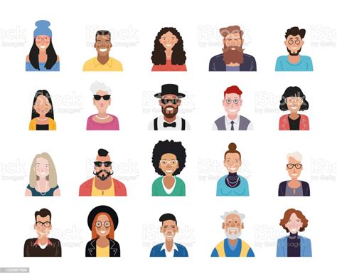 밝은 사람 초상화 아바타 가 설정됩니다 손으로 그린 플랫 스타일 남성과 여성의 얼굴과 어깨의 그림 벡터 피플 아이콘입니다 단순함에 대한 스톡 벡터 아트 및 기타 이미지