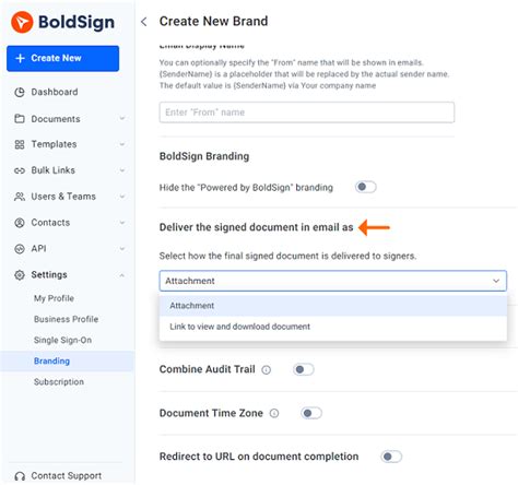 How To Send The Signed Document As A Link Boldsign Support