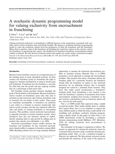 Pdf A Stochastic Dynamic Programming Model For Valuing Exclusivity