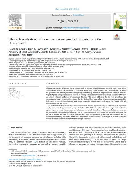 Pdf Life Cycle Analysis Of Offshore Macroalgae Production Systems In