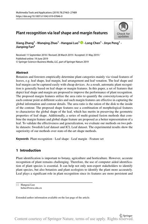 Plant Recognition Via Leaf Shape And Margin Features Request Pdf