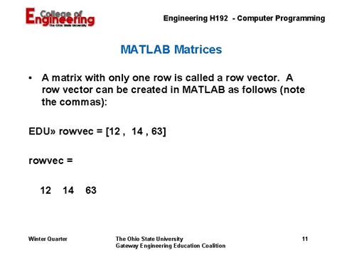 Engineering H 192 Computer Programming Introduction To Matlab