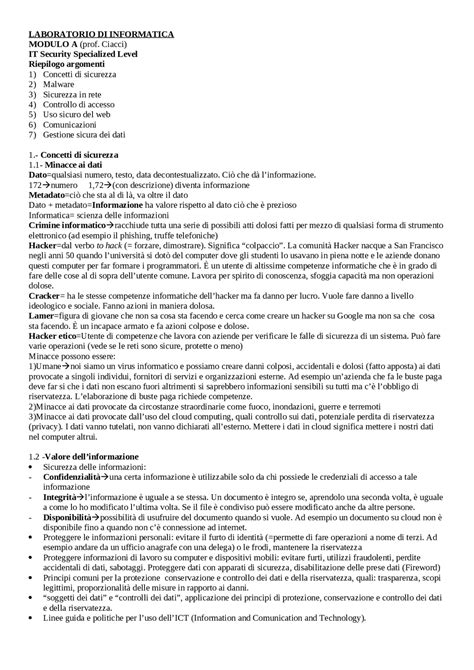 Appunti Informatica Modulo A Profciacci Docsity