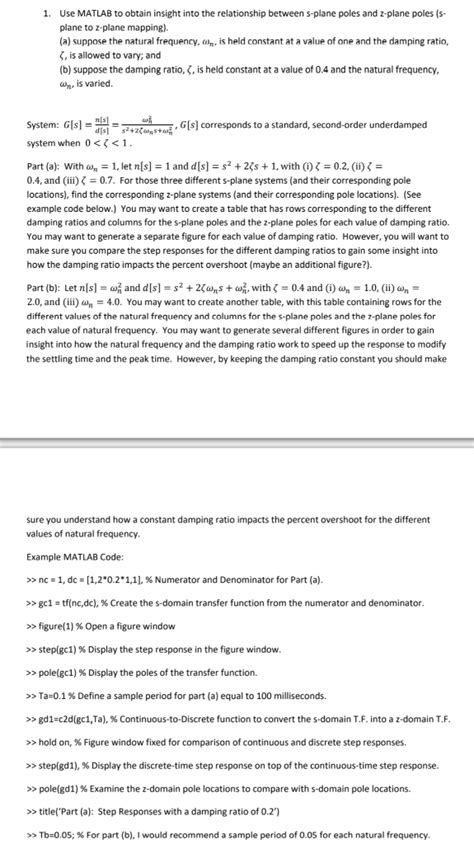 Solved Use MATLAB To Obtain Insight Into The Relationship Chegg Com