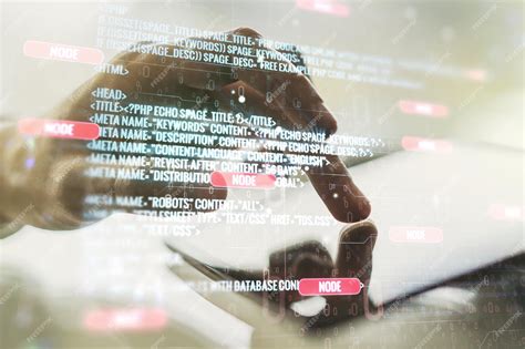 Premium Photo Double Exposure Of Abstract Programming Language Hologram With Finger Clicks On