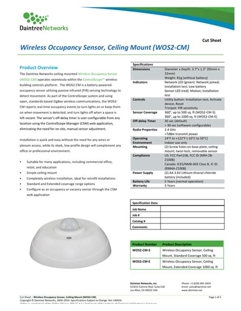 Wireless Occupancy Sensor Ceiling Mount
