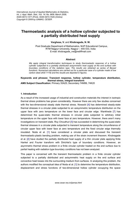 Pdf Thermoelastic Analysis Of A Hollow Cylinder Subjected To A Partially Distributed Heat Supply