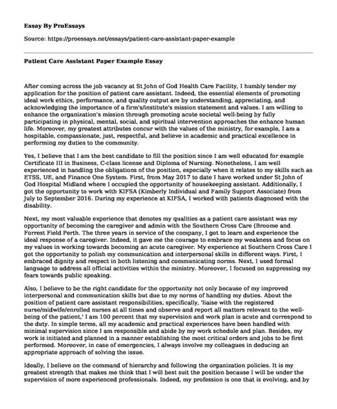📌 Patient Care Assistant Paper Example Free Essay Term Paper Example