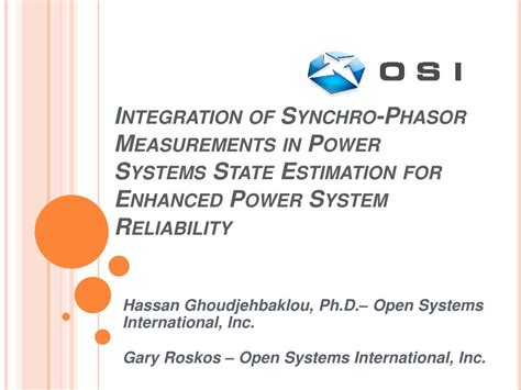 Ppt Integration Of Synchro Phasor Measurements In Power Systems State Estimation For Enhanced