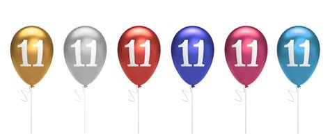 Premium Photo Number 11 Birthday Balloons Collection Gold Silver Red