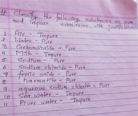 Classify The Following Substances As Pure StudyX
