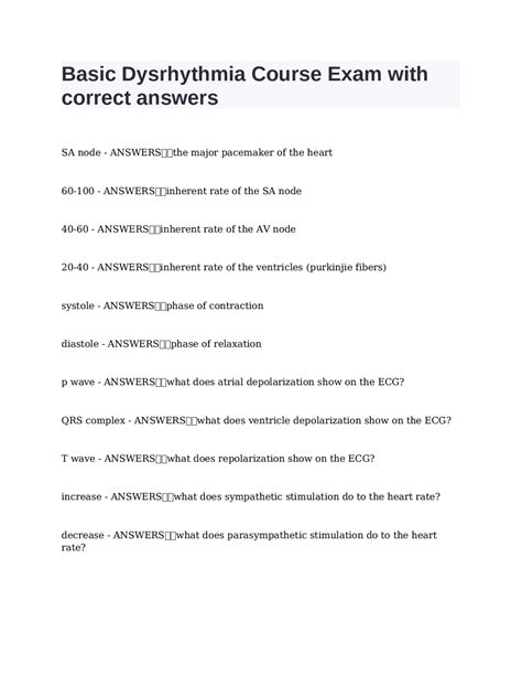 Basic Dysrhythmia Course Exam With Correct Answers Exams Nursing