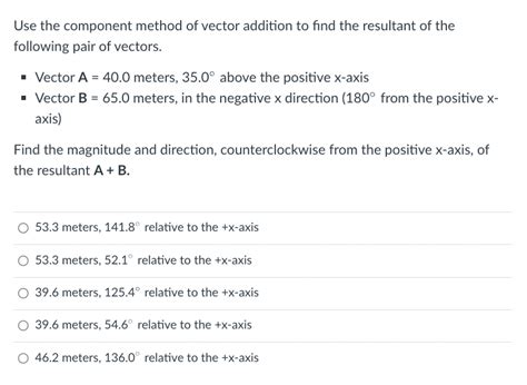 Solved Use The Component Method Of Vector Addition To Find Chegg
